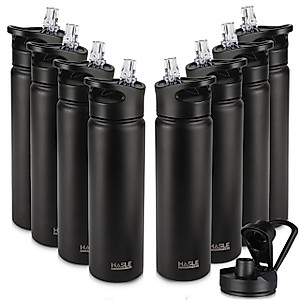 HASLE OUTFITTERS Insulated Water Bottle 22 oz Double Wall Stainless Steel Water Bottle Wide Mouth with Straw Lid & Spout Lid Keeps Cold or Hot(Black,8)