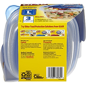 Glad GladWare Tall Entrée Food Storage Containers | Large Square Containers for Food Hold up to 42 Ounces of Food, 3 Count | Strong and Sturdy Large Food Storage Holders