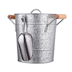 Royalty Art Vintage Ice Bucket with Lid, Scoop, and Carry Handles for Parties, Backyard Barbecues, Picnics, and Camping, Heavy Duty Galvanized Steel for Outdoor Bar Use