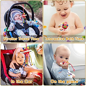 AiTuiTui Sensory Montessori Baby Toys 6 to 12 Months, Toddler Travel Toys for 1 2 Year Old Boy Girl Birthday Gifts, Soft Pull String Fidget Educational Learning Bath Toys for 9 10 18 Months Infant