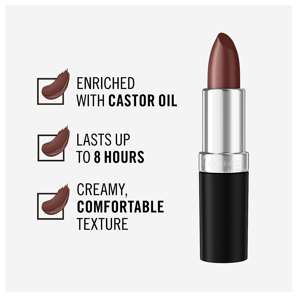 Rimmel Lasting Finish Lipstick - Up to 8 Hours of Intense Lip Color with Color Protect Technology and Exclusive Black Diamond Complex - 124 Bordeaux, .14oz