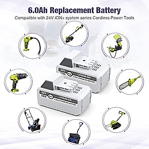 C D H 2 Packs 24V 6000mAh Replacement Battery for Snow Joe+Sun Joe 24V Lithium-iON Battery Series 24BAT-LTX/LTW/LTE/LT/XR Pro