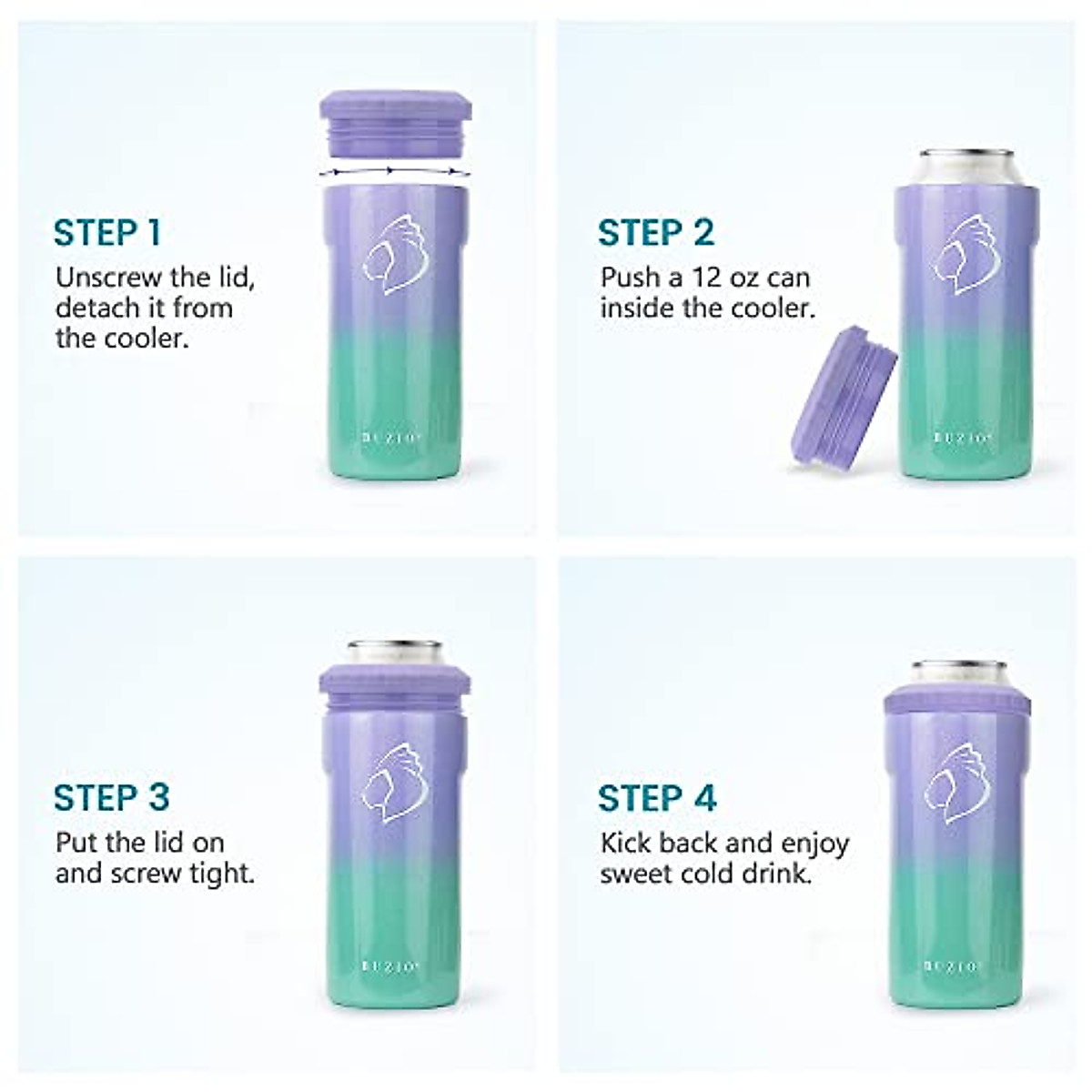 BUZIO 3 in 1 Insulated Slim Can Cooler for 12 oz Cans and Beer Bottle, Stainless Steel Can Holder, Double Walled Can Insulator for Skinny Tall Can/Standard Regular Can/Beer Bottle