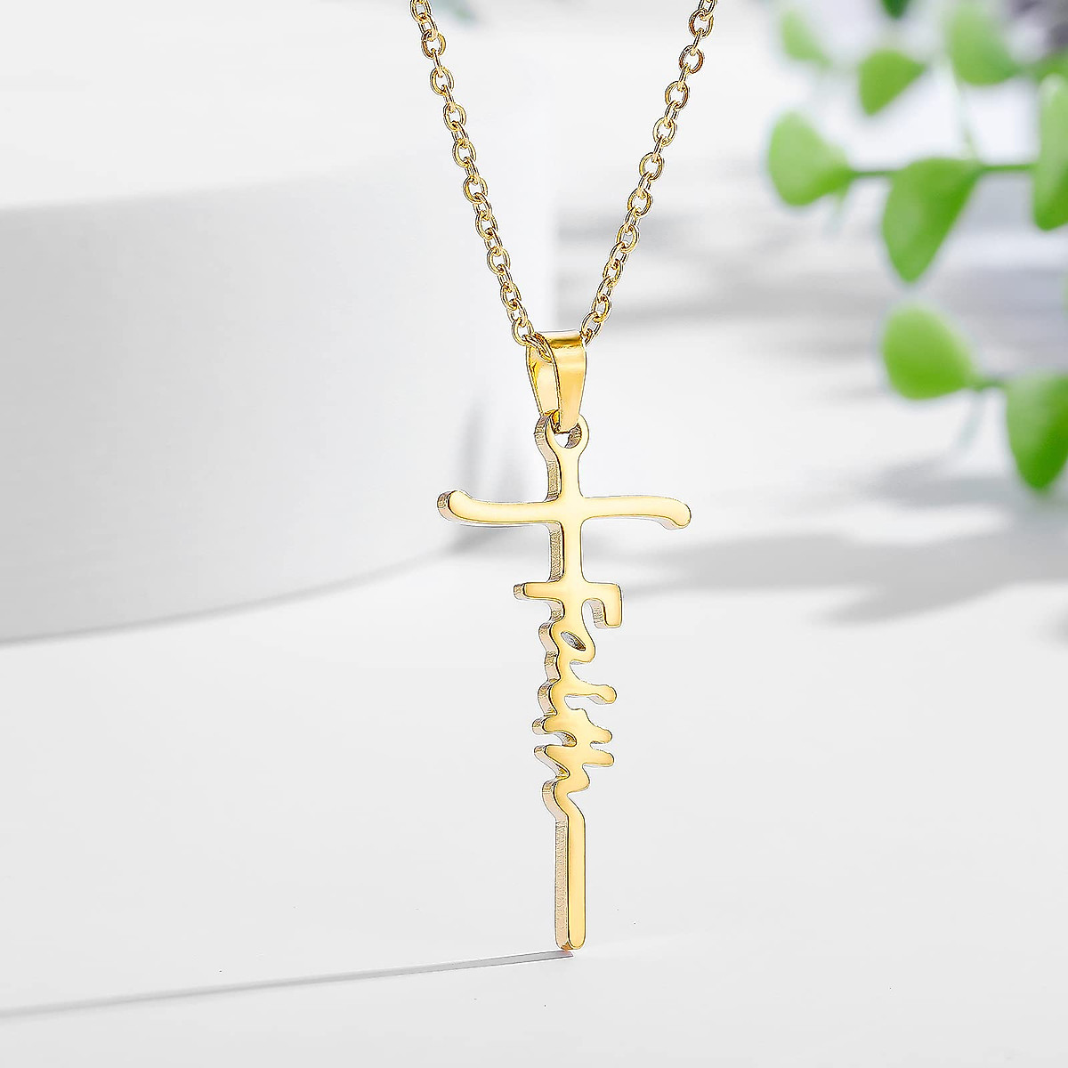 sovesi Faith Cross Necklace for Women 14K Gold Plated Cross Pendant Hope Necklaces Religious Jewelry Gift for Women Gold Faith