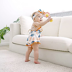 UNICOMIDEA 18-24 Months Toddler Girls V Neck Clothes Novely Pinapple Print Jumpsuits Sleeveless Outfit Set Strap Backless Pompom Bodysuit with Bow-Knot Headband for 2 Years Old's Kids