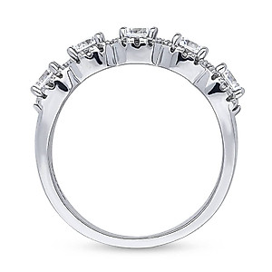 BERRICLE Sterling Silver 5-Stone Wedding Rings Cubic Zirconia CZ Cocktail Anniversary Band for Women, Rhodium Plated Size 8