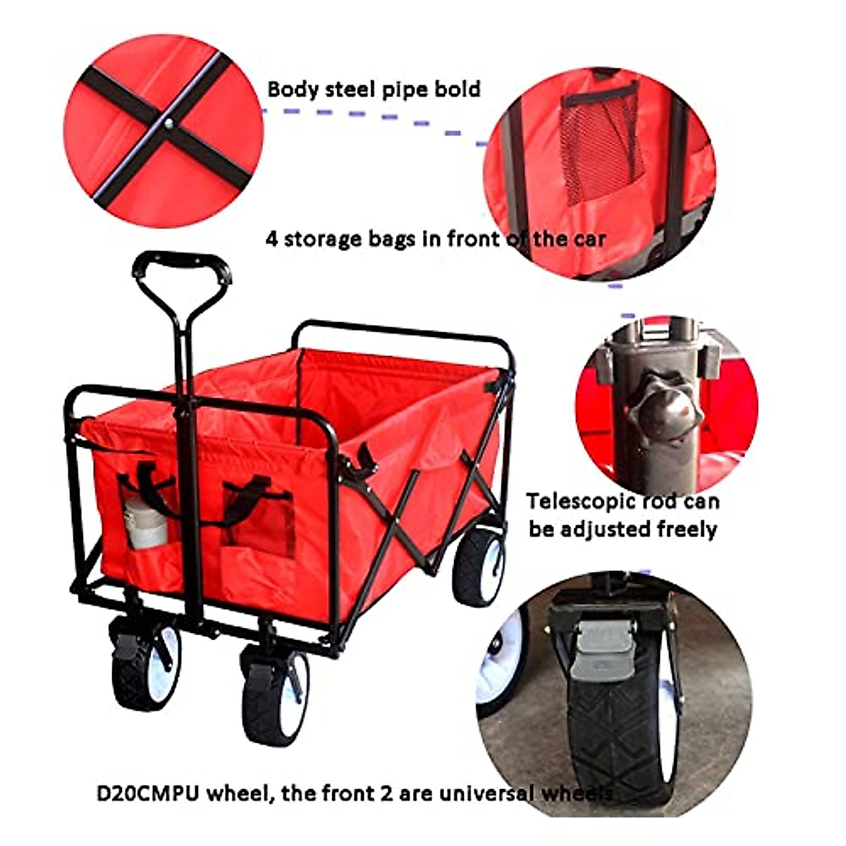 KOHARA Shopping Cart 75100cm Shopping Cart Collapsible Shopping Cart Trolley Grocery Carts with 4-Wheeled Utility Trolly Cart for Groceries Utility Cart (Color : Brown)