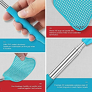 PAL&SAM Extendable Fly Swatter, Durable Telescopic Plastic Fly Swatter Heavy Duty Set, Retractable Flyswatter Fly Killer with Stainless Steel Long Handle - 3 Packs