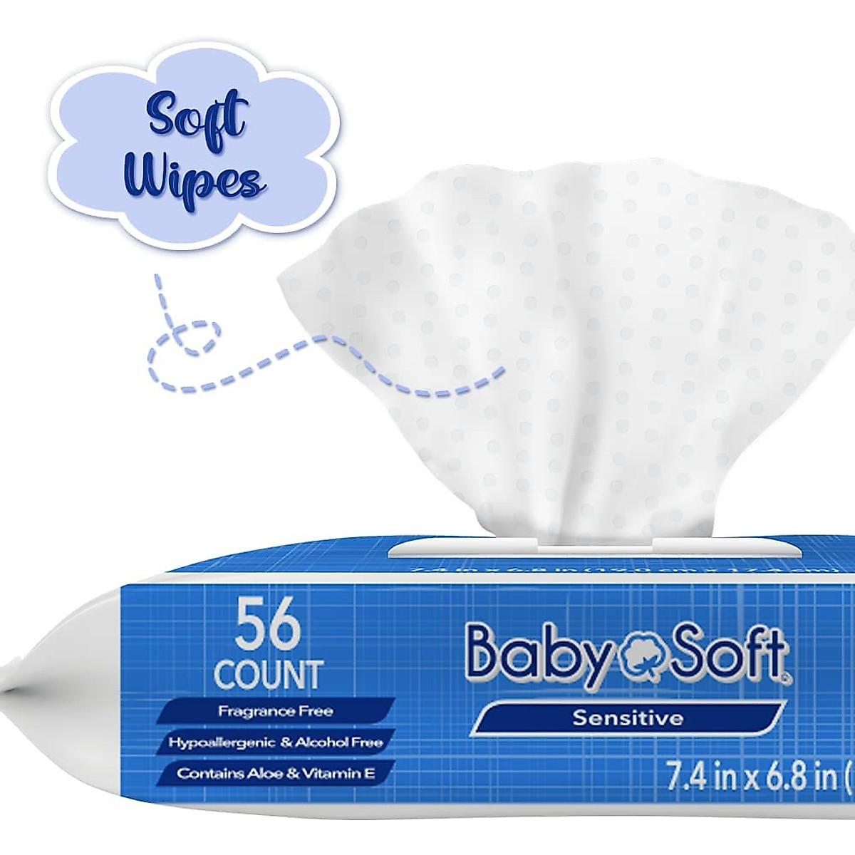 Baby Wipes, Baby Soft Sensitive 8 Flip top packs (448 Wipes Total)
