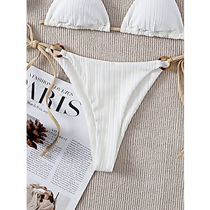 SOLY HUX Bikini Sets for Women 2 Piece Swimsuits Sexy High Cut Bathing Suit Spaghetti Strap Triangle String Bikini White Plain M