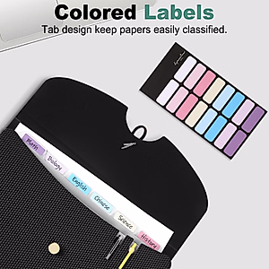 Sooez 7 Pocket Expanding File Folder, Premium Accordion File Organizer, Letter Size Folders for Documents, Sleek Filing Folders with Bungee Closure, Portable Folders for School Office Supplies, Black