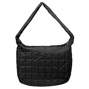 Women Puffer Bag Quilted Down Cotton Padding Shoulder Bag Large Puffy Tote Bag Autumn Winter Lightweight Crossbody Handbag