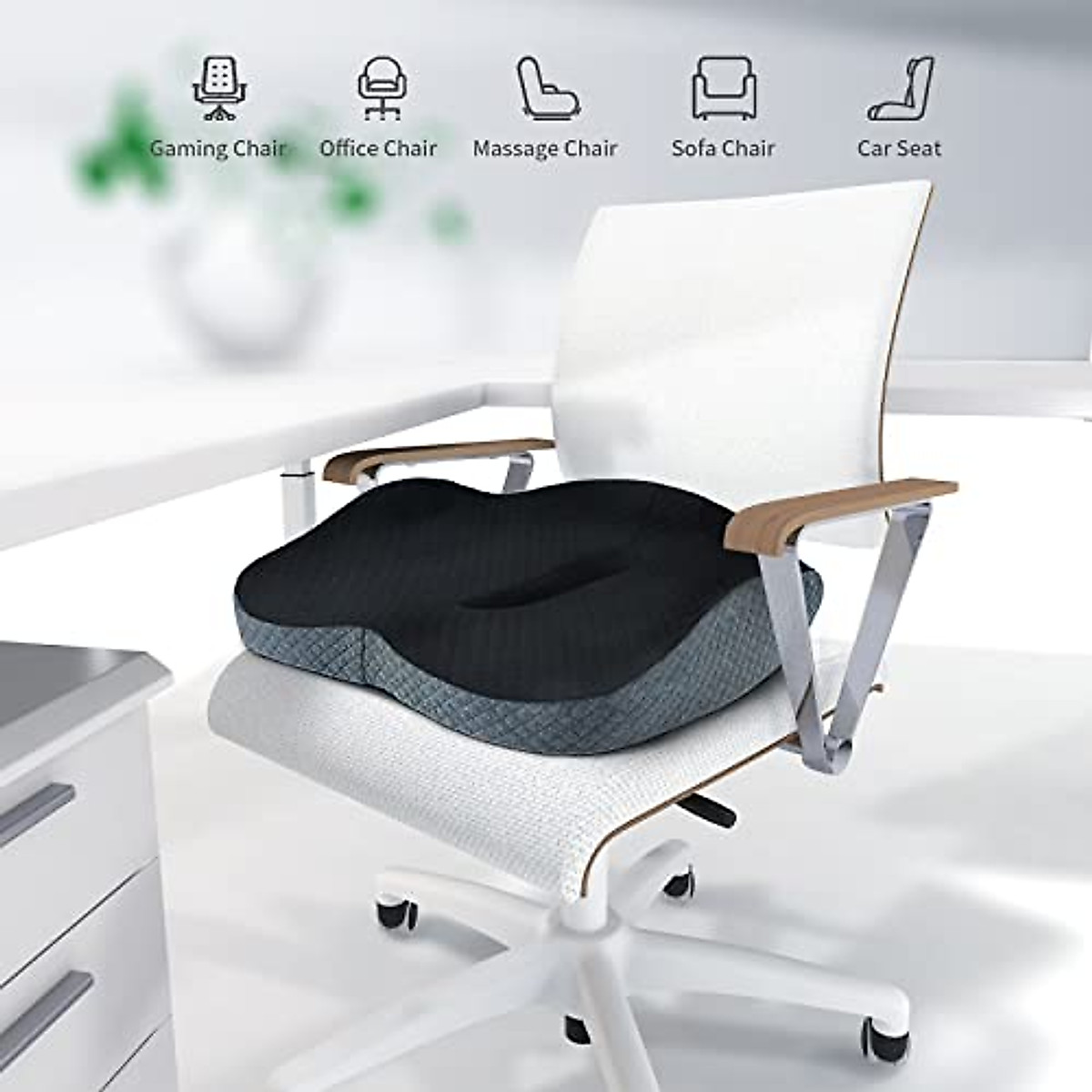 Large Seat Cushion 3D Full Wrap Office Chairs Cushions - Supportive Memory Foam Butt Pillow for Sciatica Pain Relief, Coccyx Seat Cushion for Tailbone Lower Back Pain for Home, Office and Car (Black)
