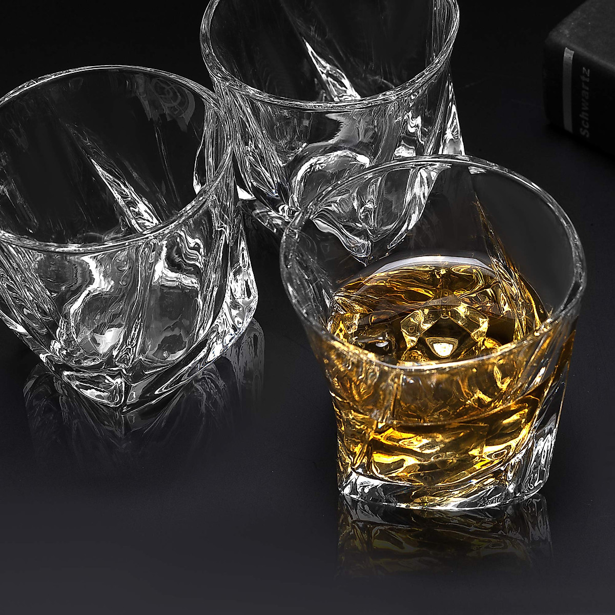 KANARS Rocks Whiskey Glass, Crystal Old Fashioned Glasses Set of 4 In Gift Box for Dad, Unique 7 Oz Lowball Tumbler Glasses for Scotch Rum Tequila Snifter Vodka, Bourbon Gift for Men