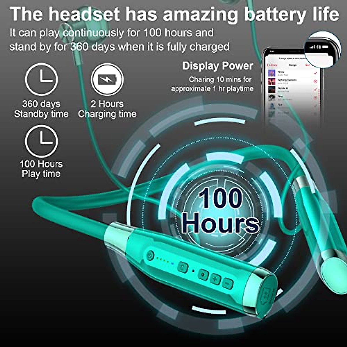 EEAABBR Wireless Neckband Headphones with TF Card Slot 100 Hours Playtime Bluetooth Neckband Earbuds Built-in Noise Cancelling Mic IPX5 Waterproof Two Ways in-Ear Earphones for Sports,Cycling,E-Books