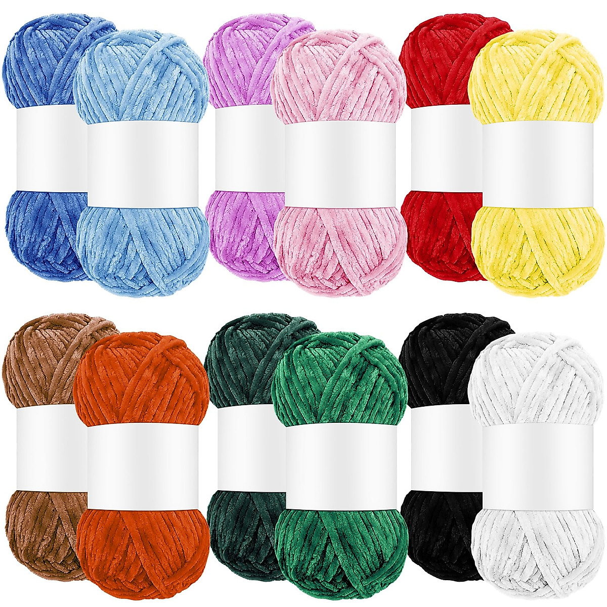 Timgle 12 Skeins Soft Chenille Yarn Multi Colors Velvet Yarn Thick Soft Blanket Plush Yarn for DIY Craft Knitting and Crocheting Total Length 12 x 145 M (12 x 159 Yards, 12 x 100 G)