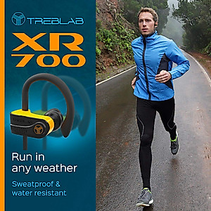TREBLAB XR700 Wireless Sports Earbuds, Bluetooth 5.0, IPX7 Waterproof, Sweatproof, Custom Adjustable Earhooks, Noise Cancelling, in-Ear Headset