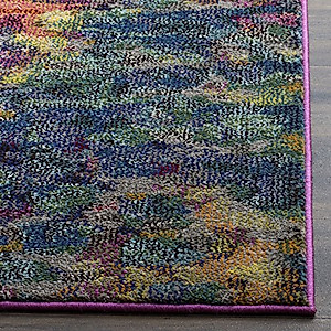 SAFAVIEH Monaco Collection Area Rug - 6'7" x 9'2", Pink & Multi, Boho Chic Abstract Watercolor Design, Non-Shedding & Easy Care, Ideal for High Traffic Areas in Living Room, Bedroom (MNC225D)