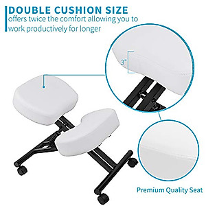 DRAGONN by VIVO Ergonomic Kneeling Chair, Adjustable Stool for Home and Office - Improve Your Posture with an Angled Seat - Thick Comfortable Cushions, White, DN-CH-K01W
