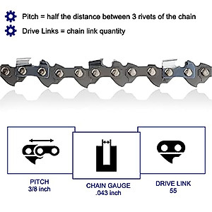 Anzac MS170 Chainsaw Chain replacement for Stihl 3610 005 0055 Stihl MS170 MS171 MS180 MS180C 16 Inch Chinsaw 61PMM3 55 DL 3/8 LP Pitch .043 Gauge 3Pack