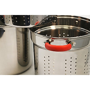 ExcelSteel 8 Qt Multifunction Stainless Steel Pasta Cooker with Encapsulated Base, Vented Glass Lid, and Riveted Silicone Covered Handles