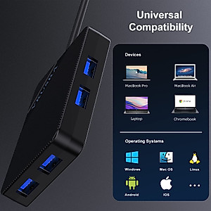 USB Hub 3.0, VKUSRA 4-Port USB Splitter Ultra-Slim USB 3.0 Hub, Mini USB Hub for Laptop, PC, Compatible with Windows, MacBook Air, Surface Pro, XPS, USB Flash Drives(0.5FT/0.15M)