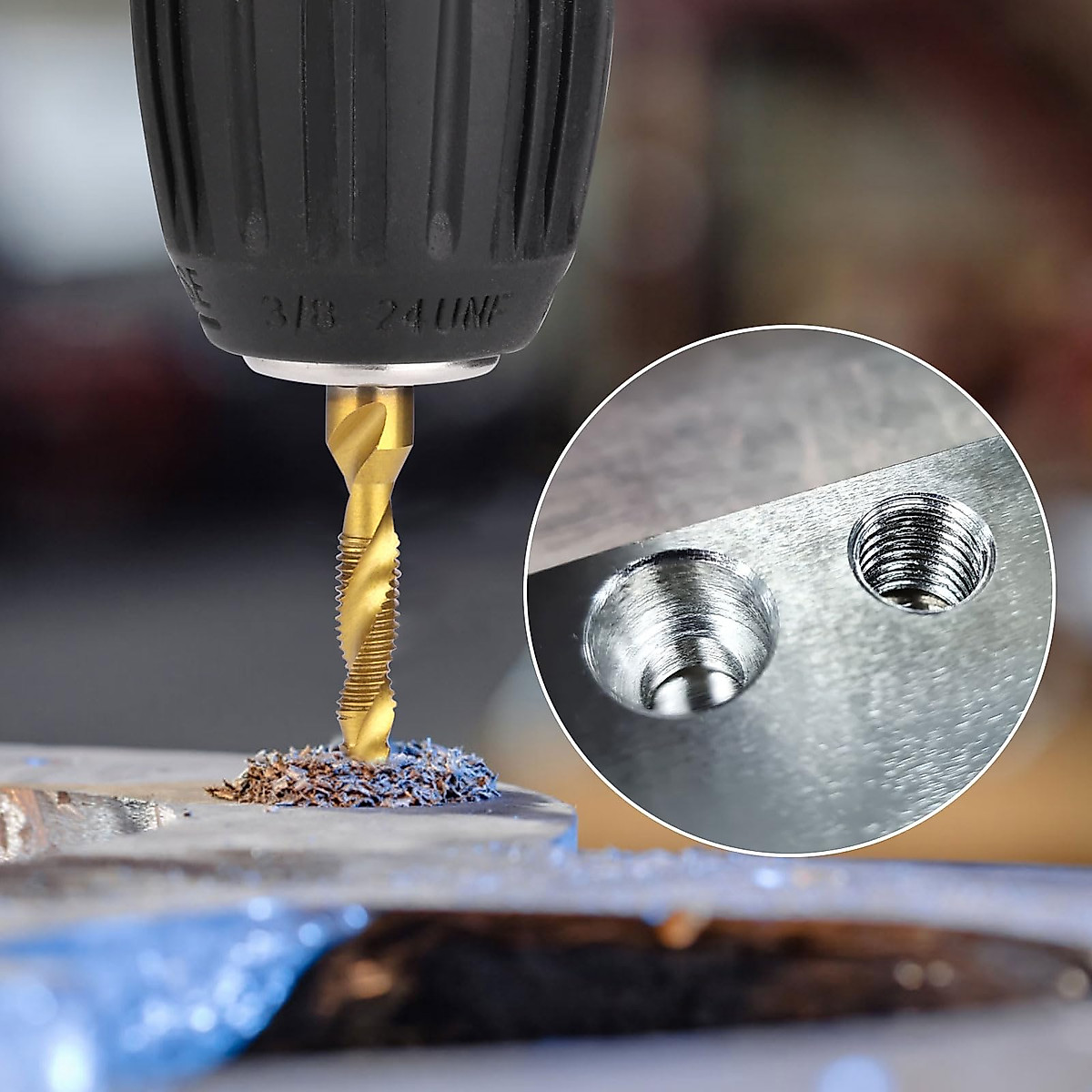 Drill Tap Set, Valkynos 6 Packs Titanium Plated Combination Taps Drill Bit Set, M3 M4 M5 M6 M8 M10 Hex Shank HSS Screw Thread Metric Compound Tap Drill Bits Metal Drilling