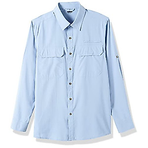 Outdoor Ventures Men's UPF 50+ UV Sun Protection Shirt, Long Sleeve Hiking Fishing Shirt Cooling Quick Dry for Safari Travel Light Blue