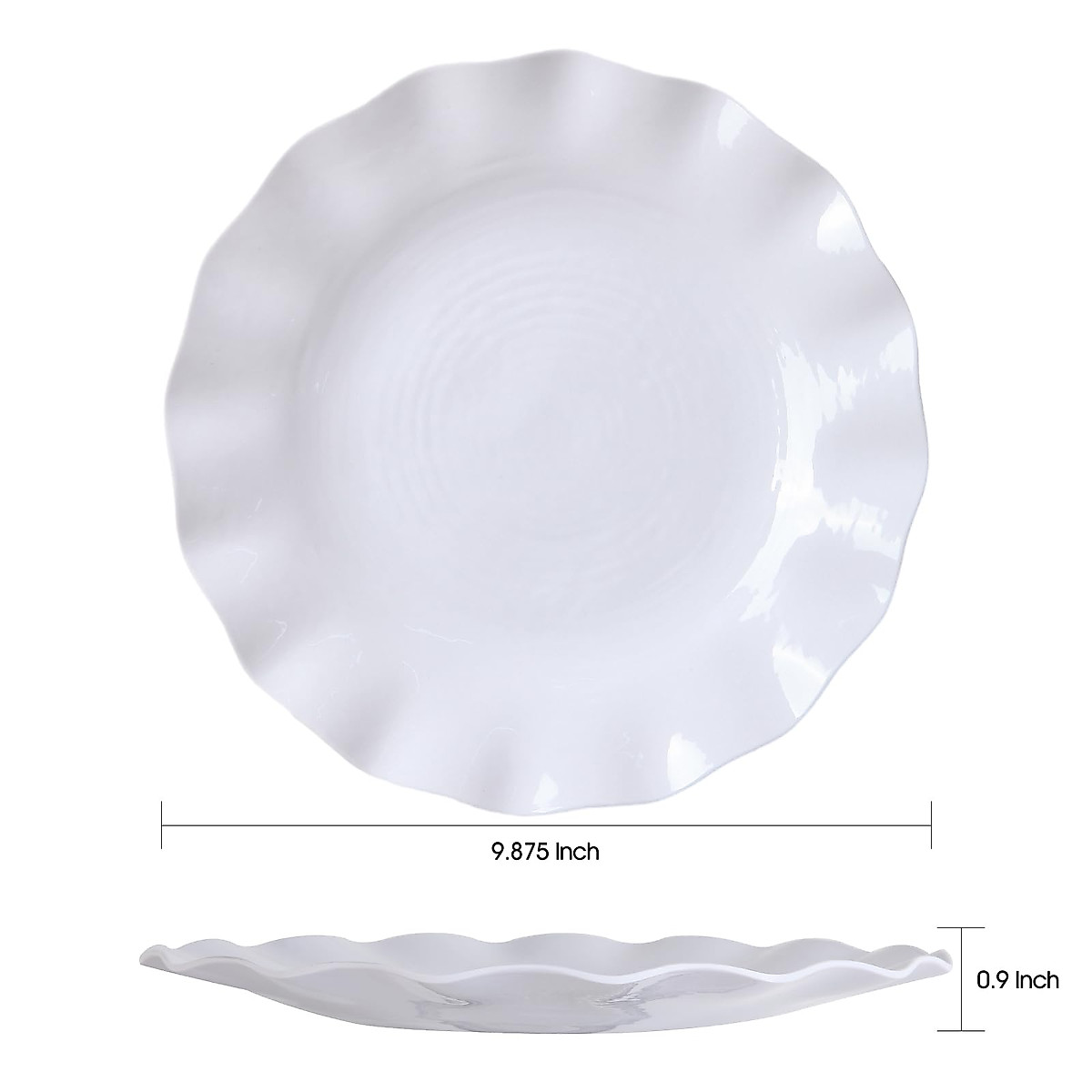 LOK-OSEMILE Melamine Dinner Plates, Set of 6, 9.875" 100% Melamine Dinner Plates for everyday use, breakproof and lightweight, white