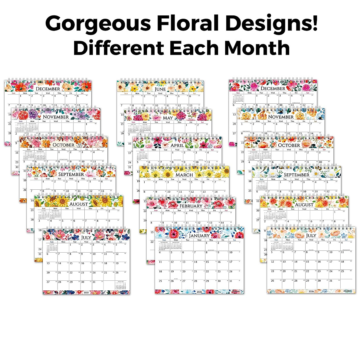 CRANBURY Small Desk Calendar 2023 - (8x6, Floral), Standing Desk Calendar with Gorgeous Flower Designs, Easel Calendar, Stand Up Calendar with Stickers