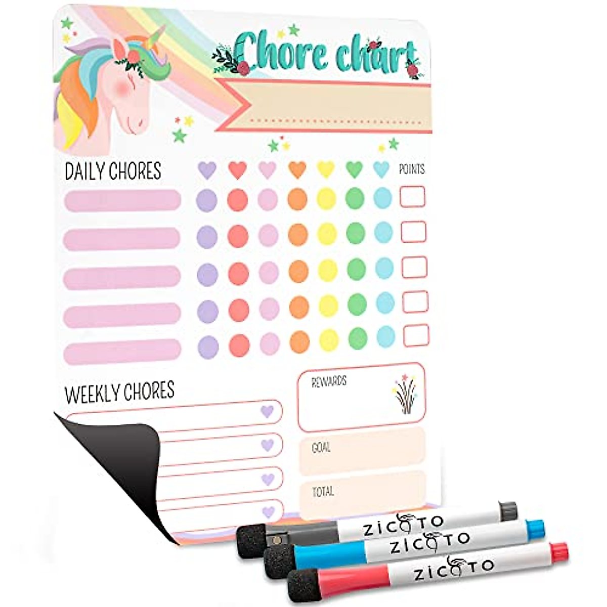 Magnetic Dry Erase Chore Chart for Kids - Perfect to Motivate Your Kids - Simplified 9” x 11” Reward and Behavior Chart for Your Fridge - Teach Responsibility at Home in a Motivating and Simple Way