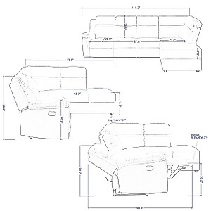 LCH 110.2'' Faux Leather Sectional, Manual Reclining 2 Cup Holders & Sorage Ottoman, L-Shaped Corner 5 Seaters Sofa Couch for Living Room, Apartment, Office, Brown