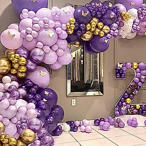 BBeitoo 73Pack Purple and Gold Balloon Arch Kit 12inch Dark Purple Gold White Balloons Metallic Purple Gold Balloons for Purple and Gold Party Decorations