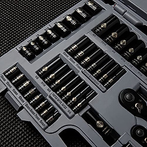 STANLEY Mechanics Tool Set, SAE, 1/4 in. & 3/8 in Drive, 69 Piece, Black Chrome (92-824)