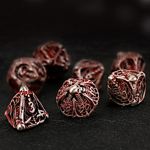 DND Dice Set Polyhedron Dice Skull Hollow Metal Dice for Dungeons and Dragons Role Playing Games PCCECQEE Dice 7PCS D&D Set Collection Gifts (Red)