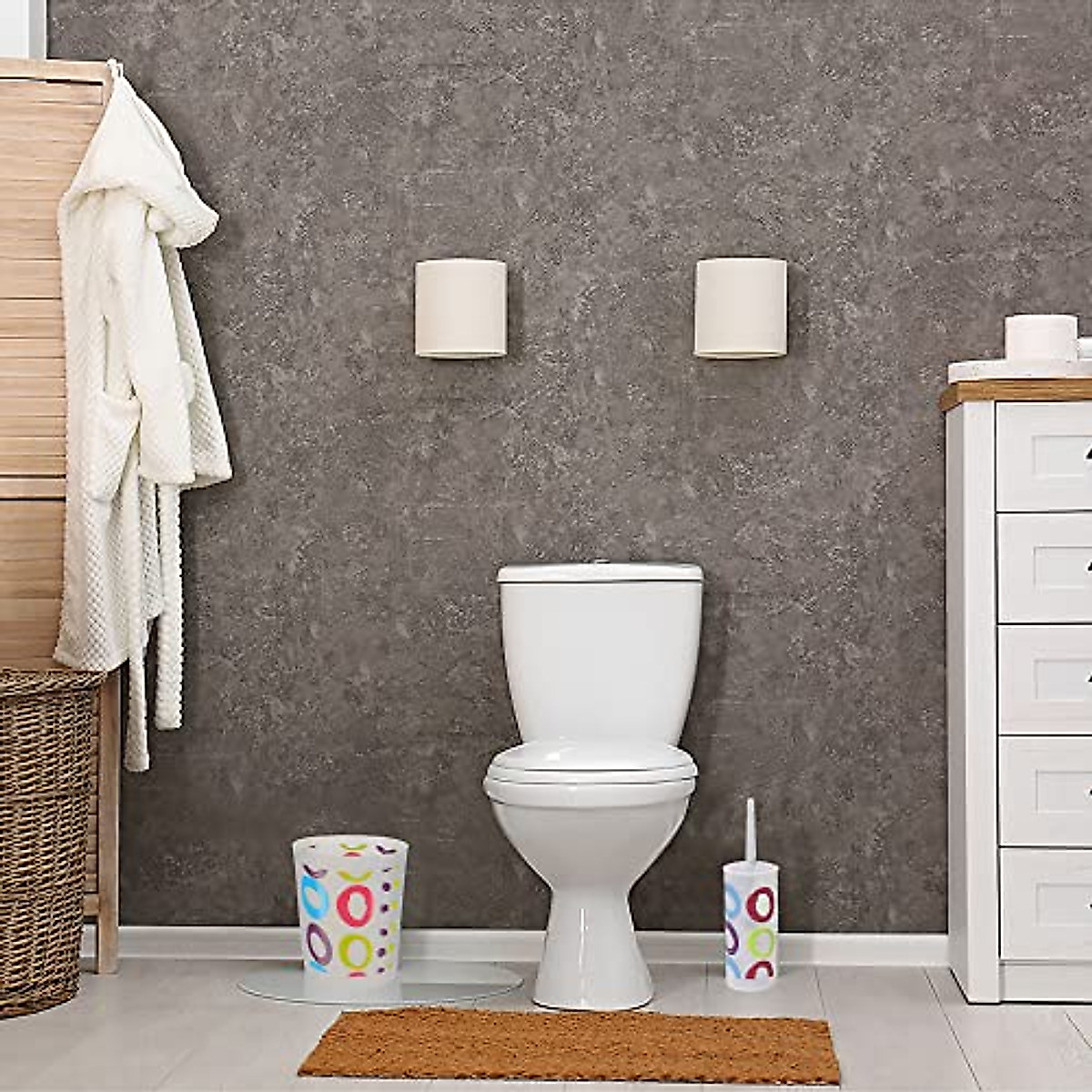 Bathroom Accessory Set 2-Pieces Plastic Wastebasket & Toilet Brush Holder (Pop)