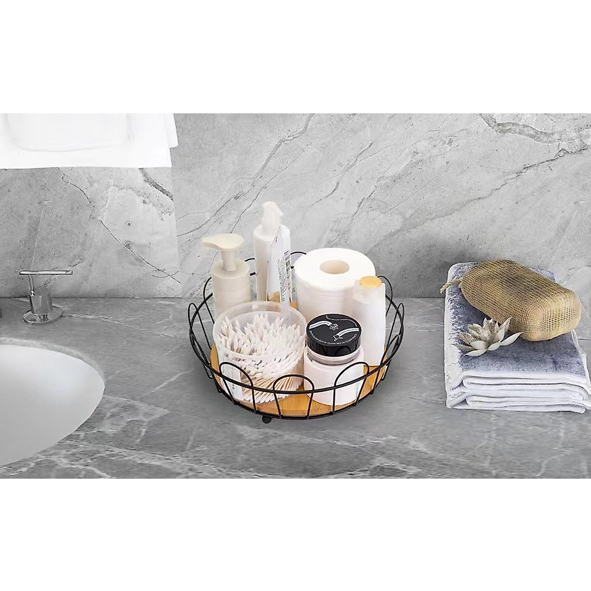 2-Tier Farmhouse Fruit Basket Stand, Wire Fruit Vegetables Countertop Storage Rack, Multifunctional Detachable Bread Snack Holder Bowl for Kitchen and Bathroom Organization - Black