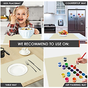 Extra Large Silicone Placemat, Food-Grade Flexible Silicone Mat Kids Non-Slip Dinner Placemat Waterproof Heat Insulation Countertop Protector Silicone Pastry Rolling Dough Mats 27.6x19.7''Beige, 1Pack