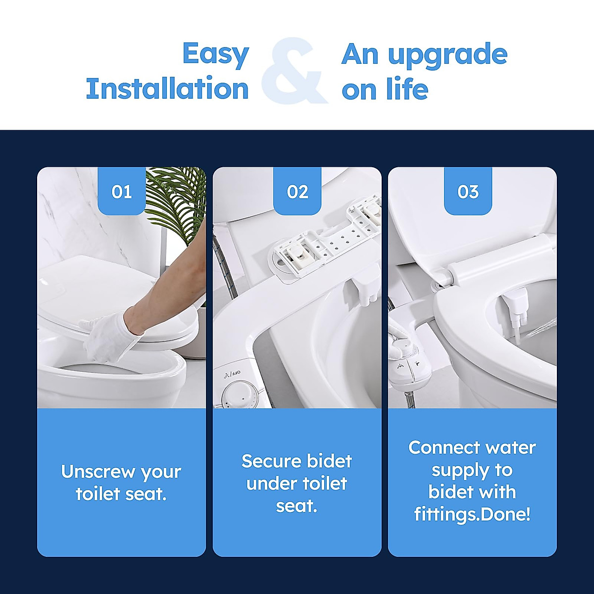 Arofa Bidet Attachment for Toilet, Self-Cleaning, Dual Nozzle Bidet Toilet Seat, Ultra-Slim Bidets for Existing Toilets, Non-Electric, Adjustable Water Pressure, Feminine & Rear Wash (White)