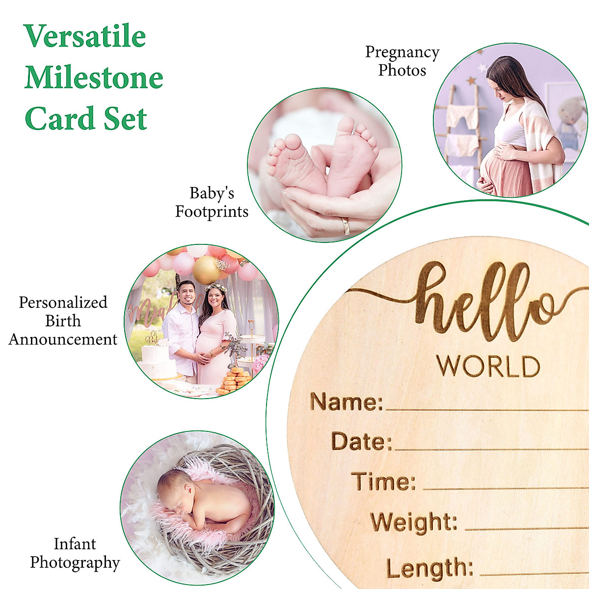 DECLAN & DELANEY Monthly Baby Milestone Cards | 16 Wooden Milestone Discs, Includes Boy/Girl Birth Announcement Sign | Baby Monthly Milestone Props Perfect for Newborn to Age 1 | Baby Shower/Gift Set
