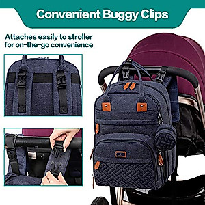 BabbleRoo Diaper Bag Backpack - Baby Essentials Travel Tote - Multi function Waterproof Diaper Bag, Travel Essentials Baby Bag with Changing Pad, Stroller Straps & Pacifier Case - Unisex, Navy Blue