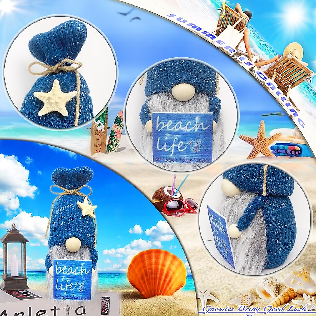 AMOH JERCY Ocean Theme Coastal Gnomes Plush with Starfish Beach Theme Sign Summer Gnomes Plushie Ornaments Tomte Elf Fall Thanksgiving Christmas Decorations Gifts Gnomes for Ages 12+