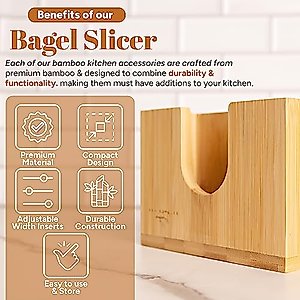 Bagel Slicer for Small and Large Bagels - Adjustable Bagel Cutter Slicer - Bamboo Muffin Slicer w/Minimalist Design - Easy to Use English Muffin & Mini Bagel Bamboo Bread Slicer