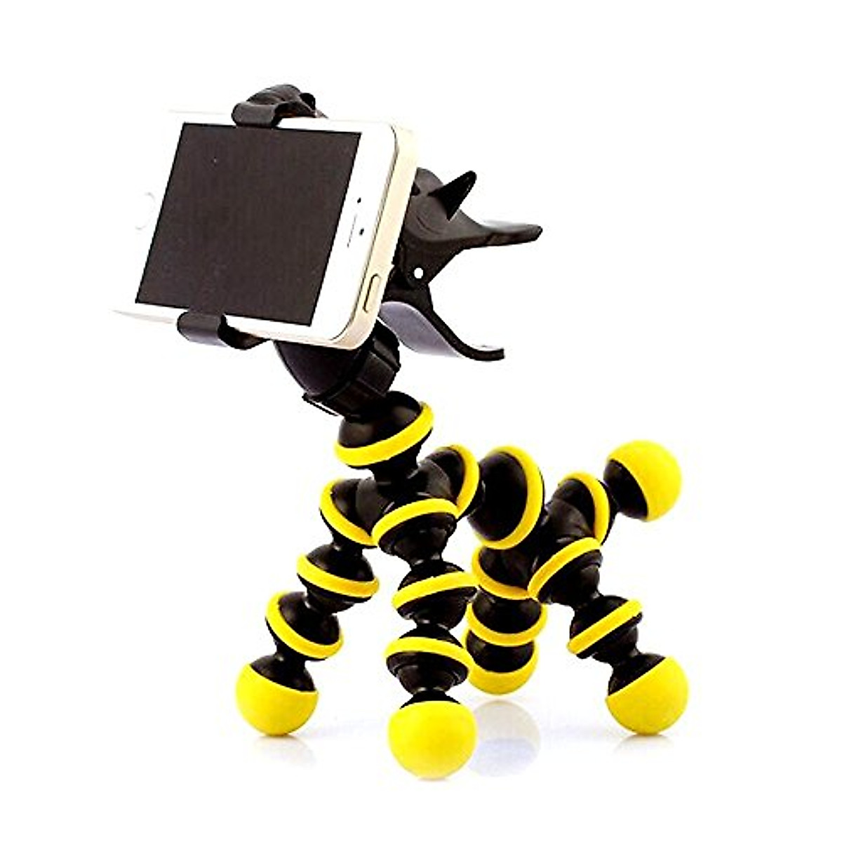 HUDONN Flexible Horse Style Pony Car Desktop Phone Tripod Monopod Bracket Holder Cradle Stand Mount Universal Phone Holder for Samsung iPhone 6 Plus 6 5S 5 and More (White) (Black+Yellow)