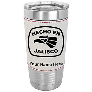 LaserGram 20oz Vacuum Insulated Tumbler Mug, Hecho en Jalisco, Personalized Engraving Included (Faux Leather, Baseball Style)