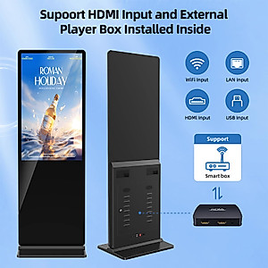 JIYANG 37 Inch Digital Signage Display, Indoor Floor Standing Advertising Display Kiosk Android System,Commercial LCD Totem,Intelligent Split Screen(Black)
