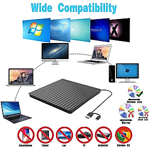 Gotega External CD/DVD Drive for Laptop USB-C & USB 3.0 CD/DVD ROM Drive Reader Writer Burner Compatible with Laptop PC MacBookMac Windows 10/8/7 Linux OS Apple