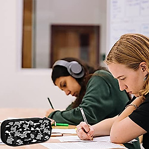 Camo Pencil Case Box, Large Capacity Black Pencil Bag Pouch Marker Organizer with 2 Compartments & Durable Zipper, Cool Stationary for Primary Middle High School College Office