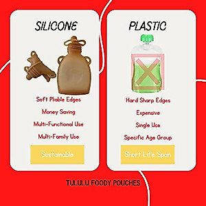 TULULU Foody Reusable Food Pouches Silicone-4pack/5oz-Refillable Homemade Food Storage Containers Kids Squeezy Pouch-Soft Reusable Baby Food Pouches for Toddlers