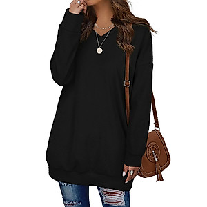 OFEEFAN Oversized Sweatshirts for Women V Neck Long Sleeve Pocket Tops Black XXL